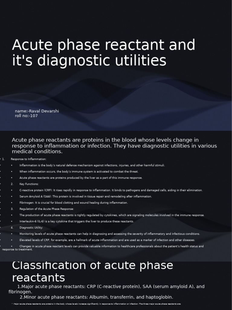 Acute Phase Reactants and Their Diagnostic Utilities Roll No 107 | PDF ...