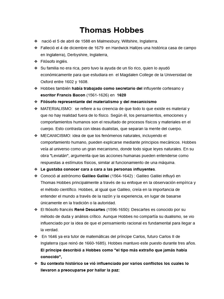 Thomas Hobbes: Filosofía y Contexto Histórico | PDF | Thomas Hobbes ...