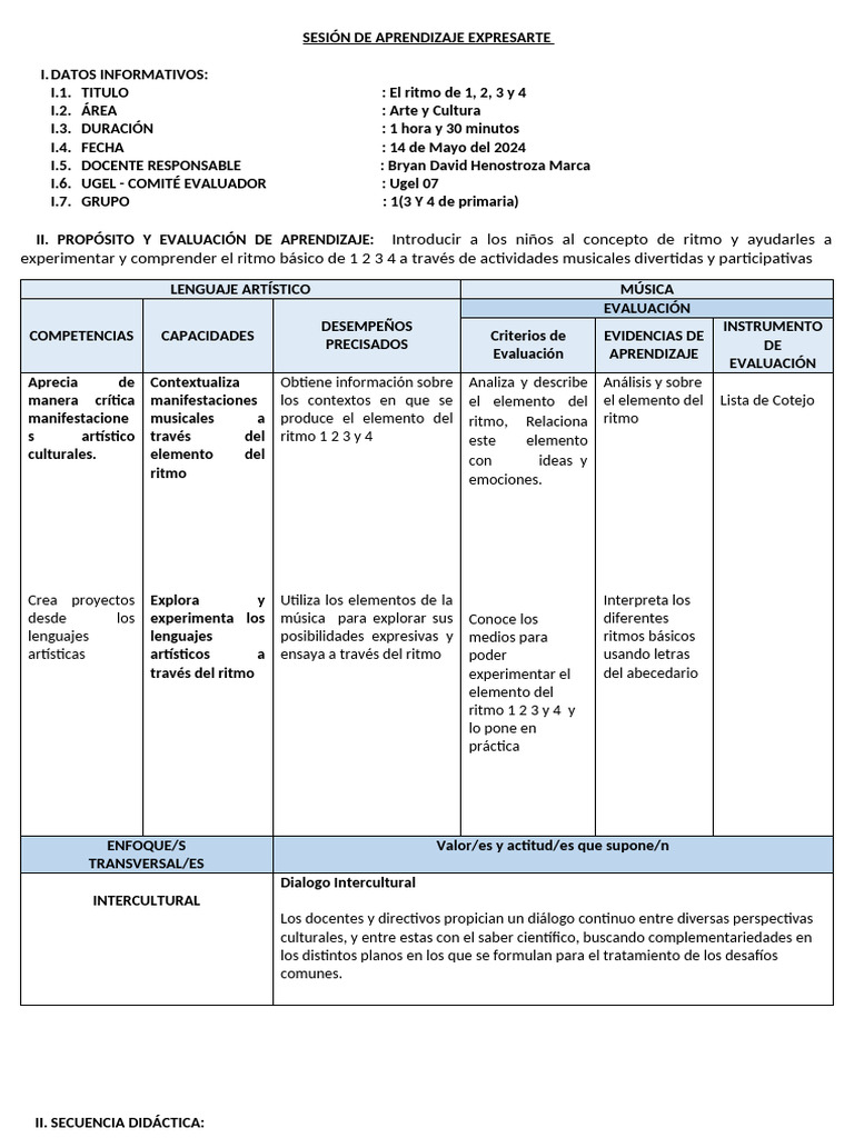 Sesión Taller de Iniciación Musical Ritmo 1 2 3 y 4 07 de Mayo | PDF | Ritmo | Aprendizaje
