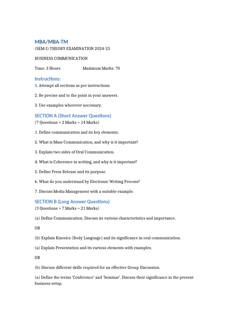 Business Communication Question Paper | PDF