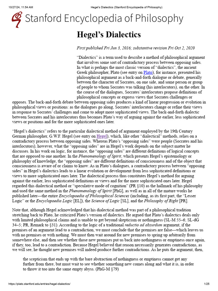 Hegel’s Dialectics (Stanford Encyclopedia of Philosophy)(2) | PDF ...