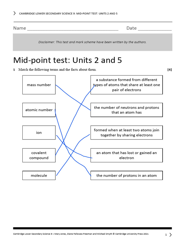 S9 Mid-Point Test U2and5 | PDF | Atoms | Carbon