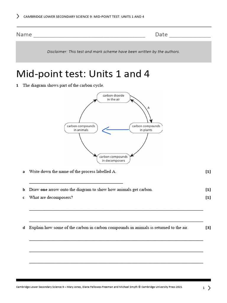 Cambridge Science 9 Mid-Point Test Units 1-4 | PDF | Photosynthesis ...