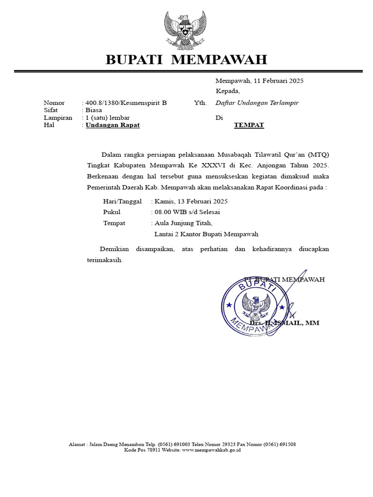 Undangan Rapat - MTQ Kabupaten Th 2025 | PDF