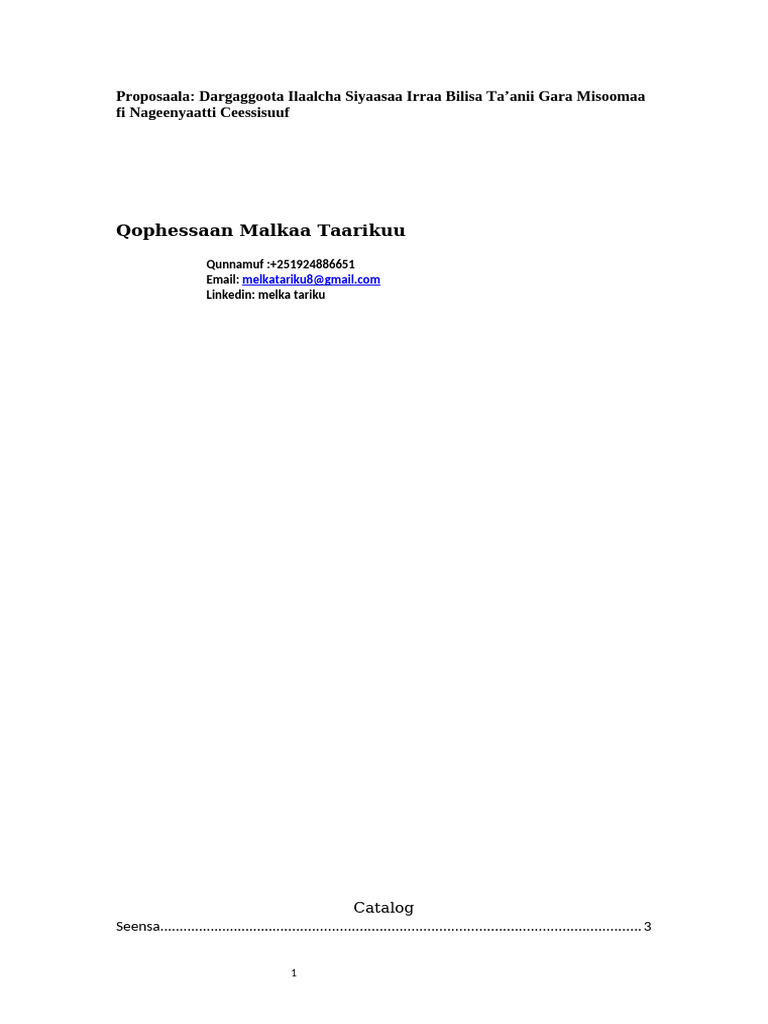 Qophessaan Malkaa Taarikuu | PDF