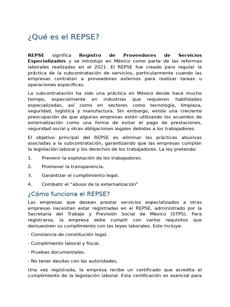 Qué Es El REPSE | PDF | Outsourcing | Derecho laboral