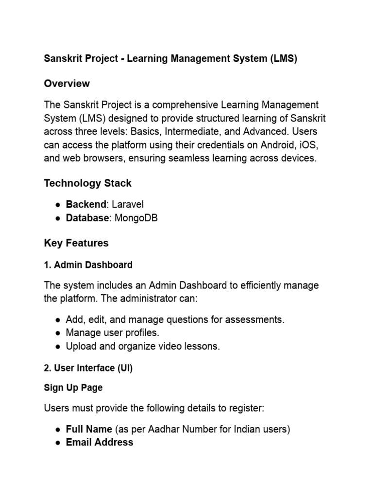Sanskrit Project - Learning Management System (LMS) | PDF | Computing | Software
