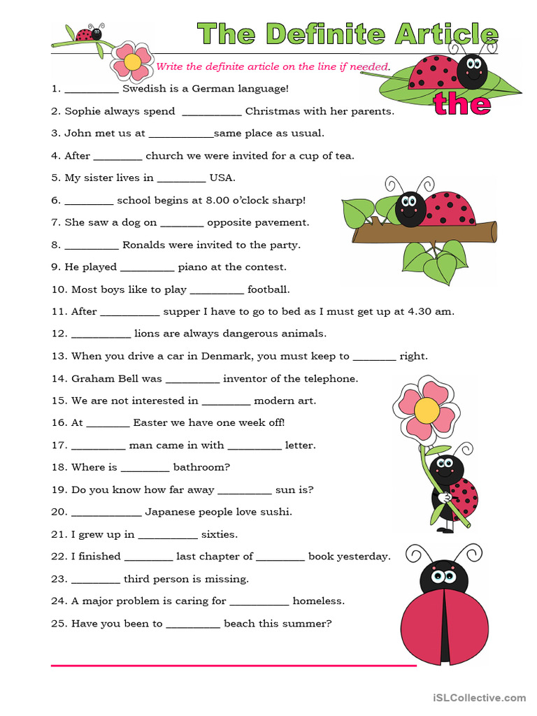 Definite Article Usage Exercise | PDF