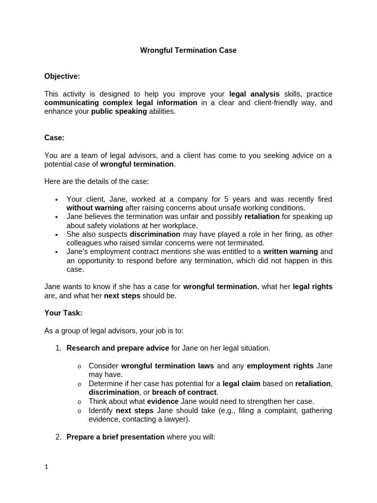 Wrongful Termination Case | PDF | Employment | Occupational Safety And Health