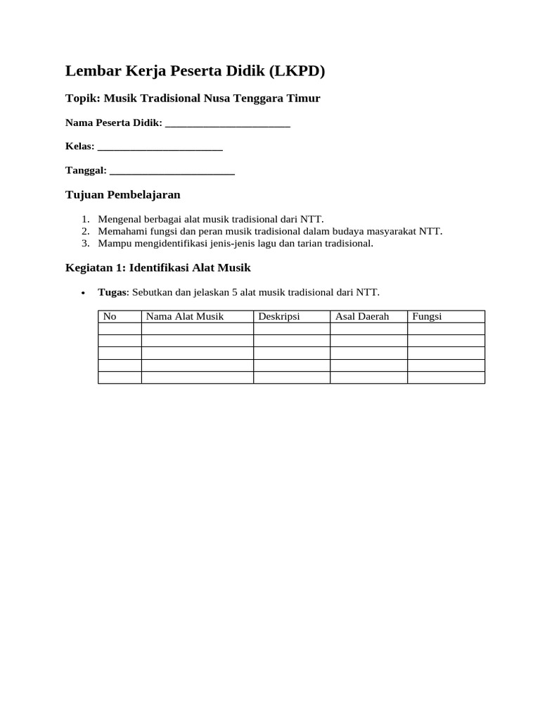 LKPD Materi Musik Tradisional | PDF