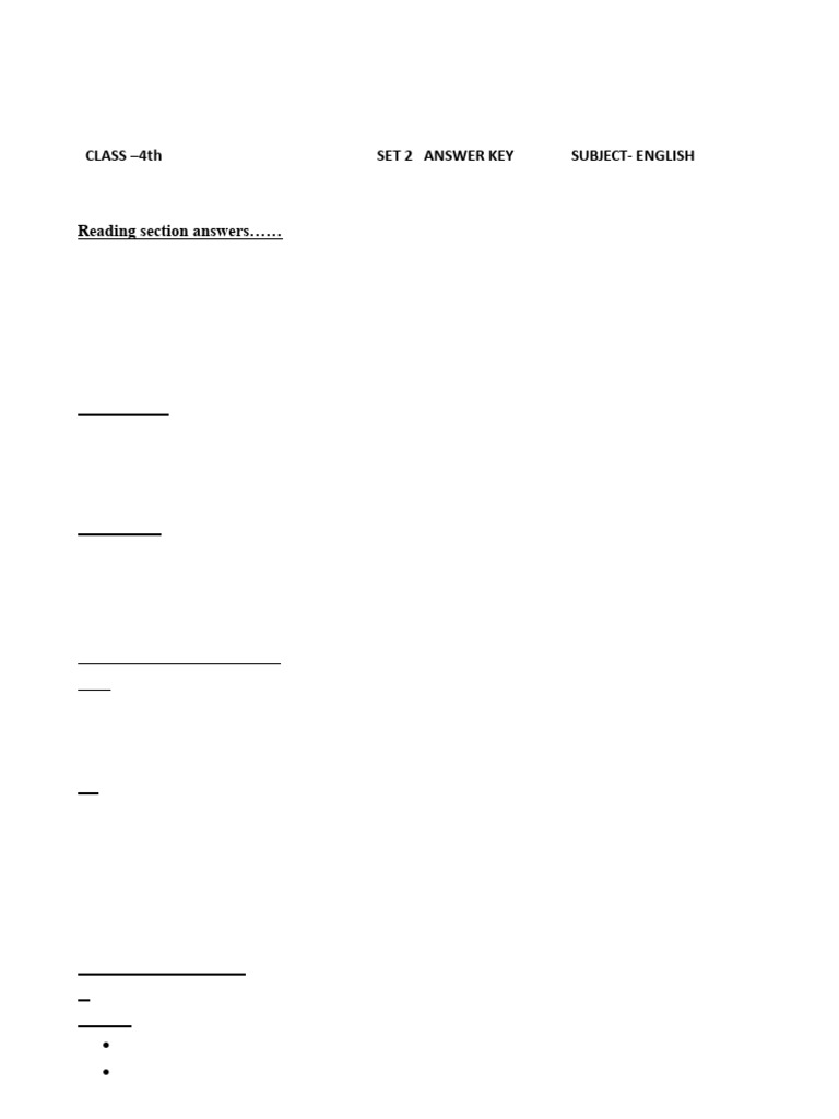 KV Class 4 Annual Exam Model Question Paper Marking Scheme ENGLISH 3 | PDF