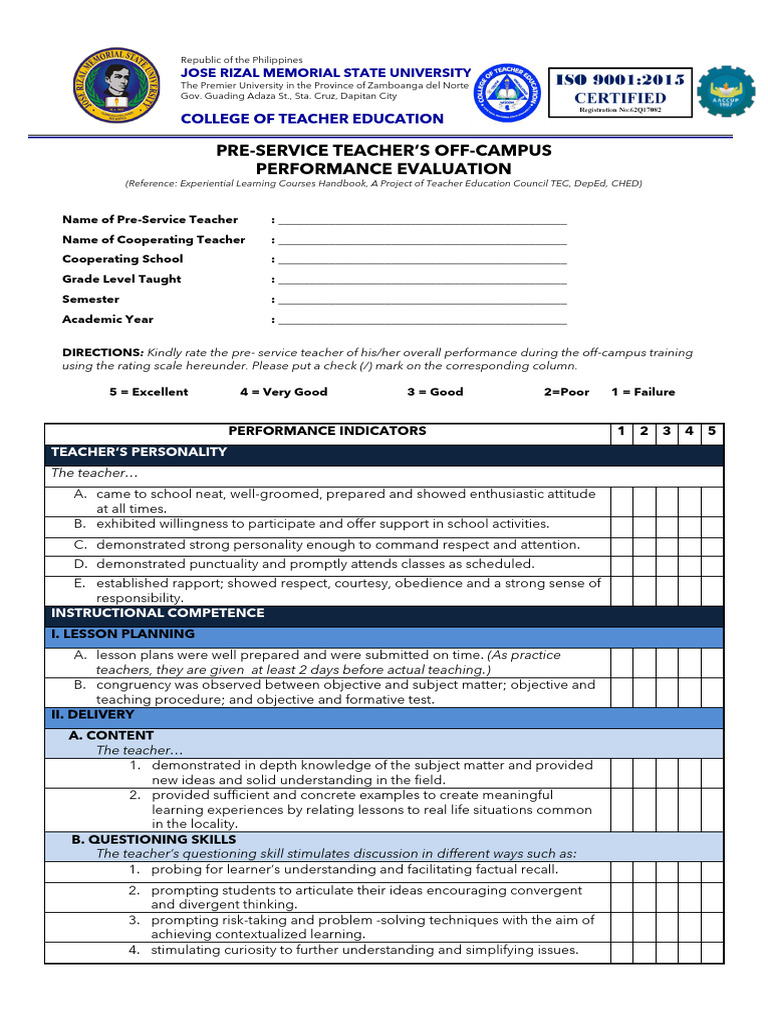 Evaluation - Internship Final Rating | PDF | Teachers | Teaching