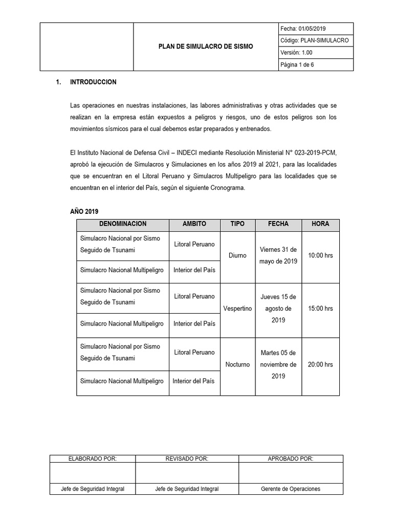 Plan Del Simulacro | PDF | Simulación