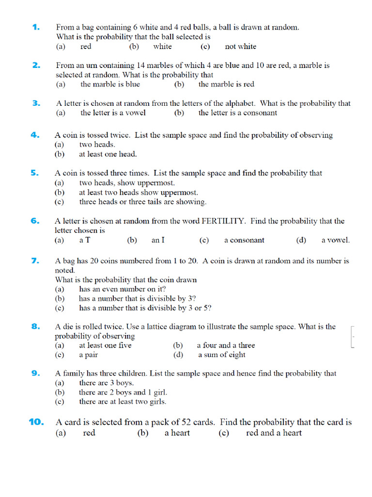 PROBABILITY Exercise (Grade 8) Equations | PDF
