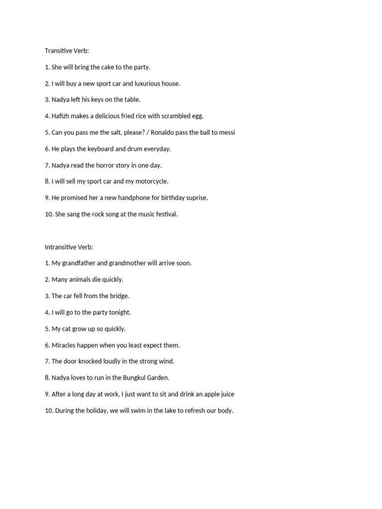 Transitive & Intransitive Verb | PDF