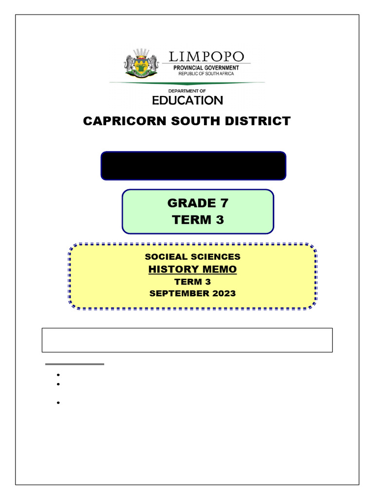 Grade 7 Term 3 History Memo 2023 | PDF