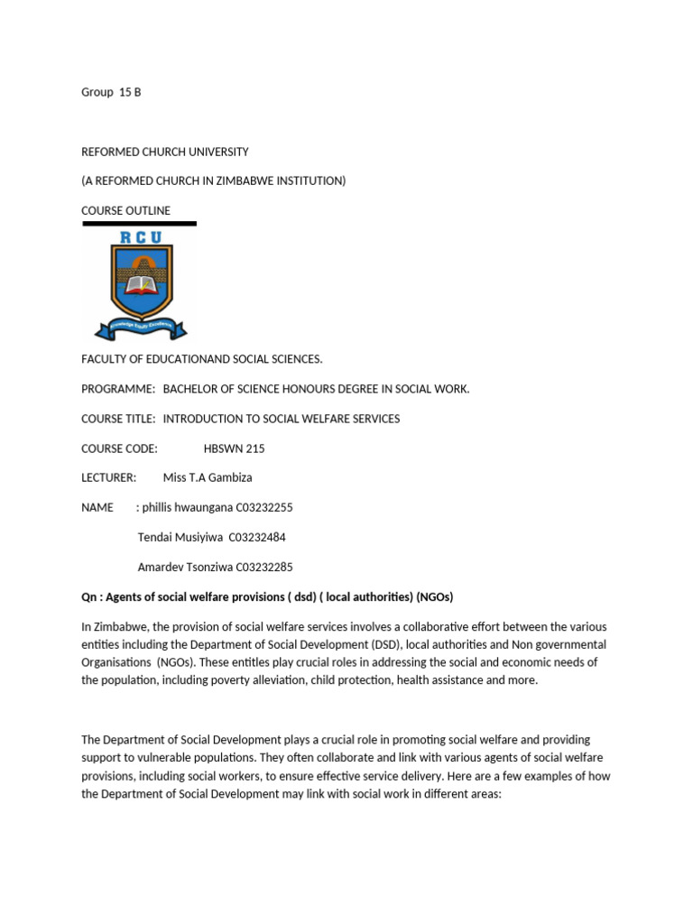 Group 15 B Social Welfare Writeup | PDF | Social Work | Non Governmental Organization