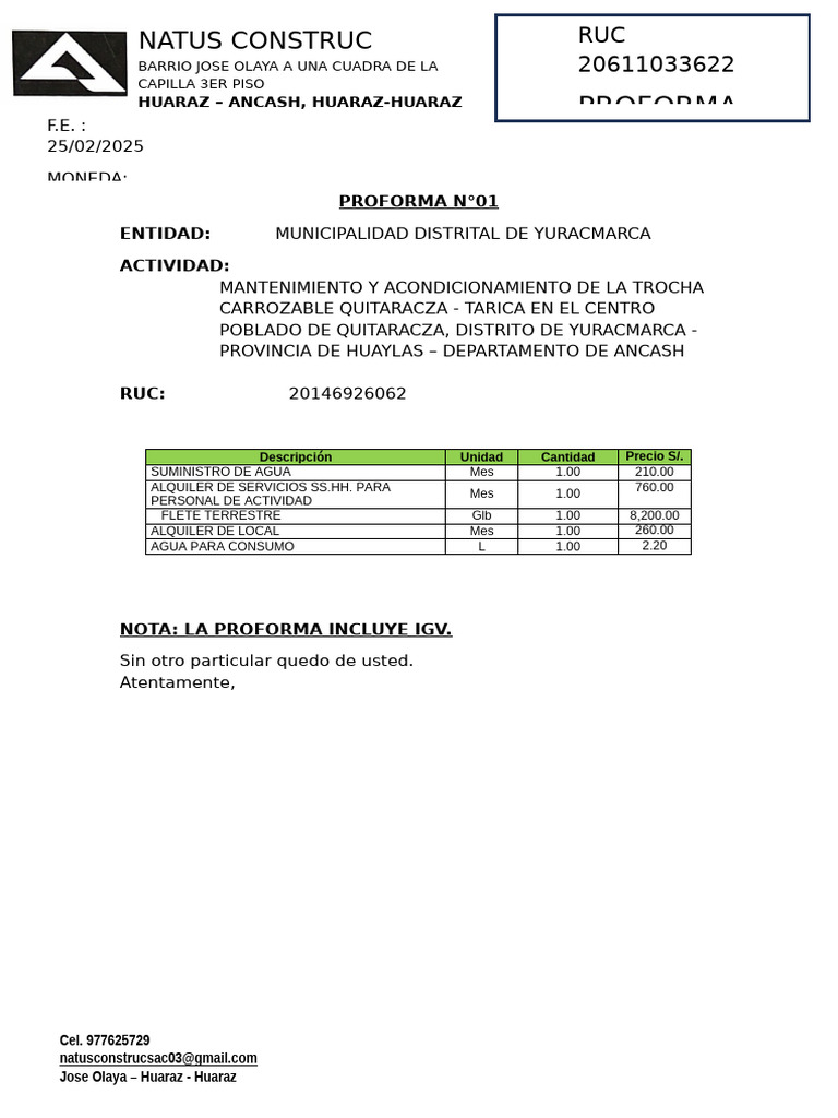 Modelo de Cotizacion N°01 | PDF
