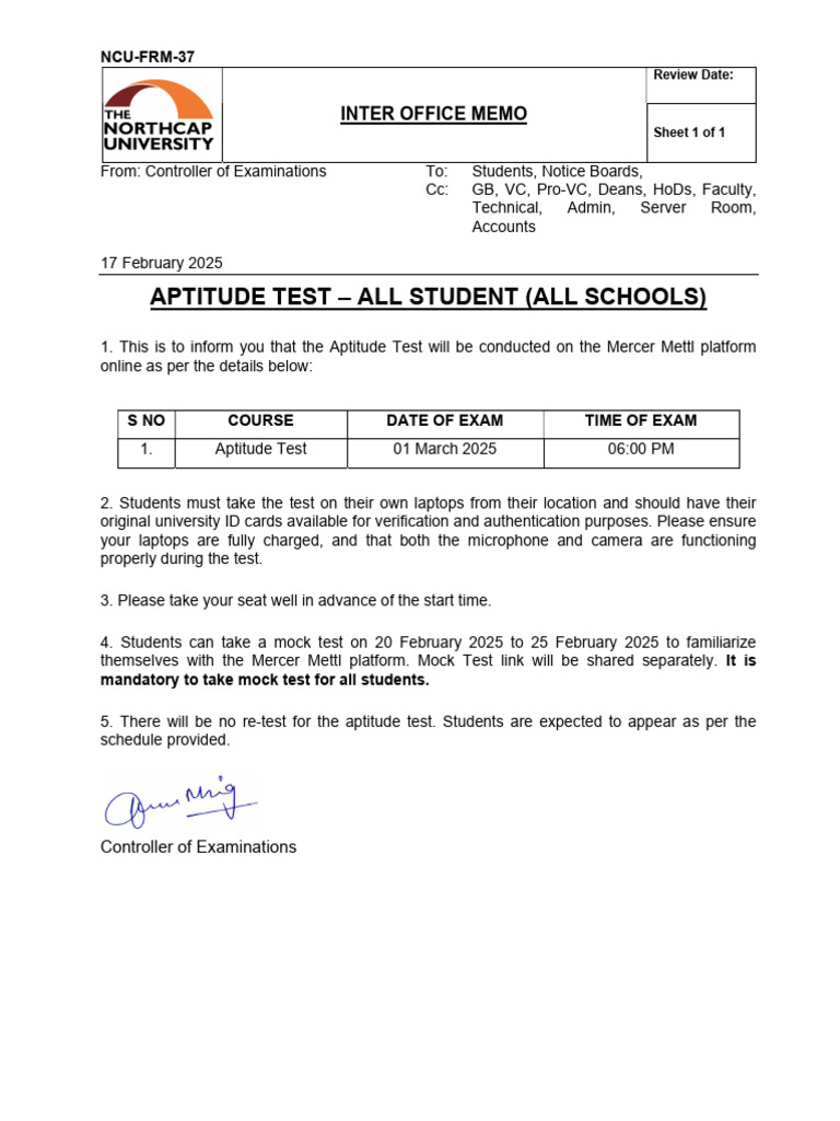 Aptitude Test Details for Students | PDF