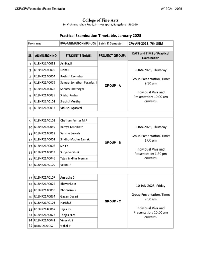 7th Sem Practical Examination Timetable | PDF