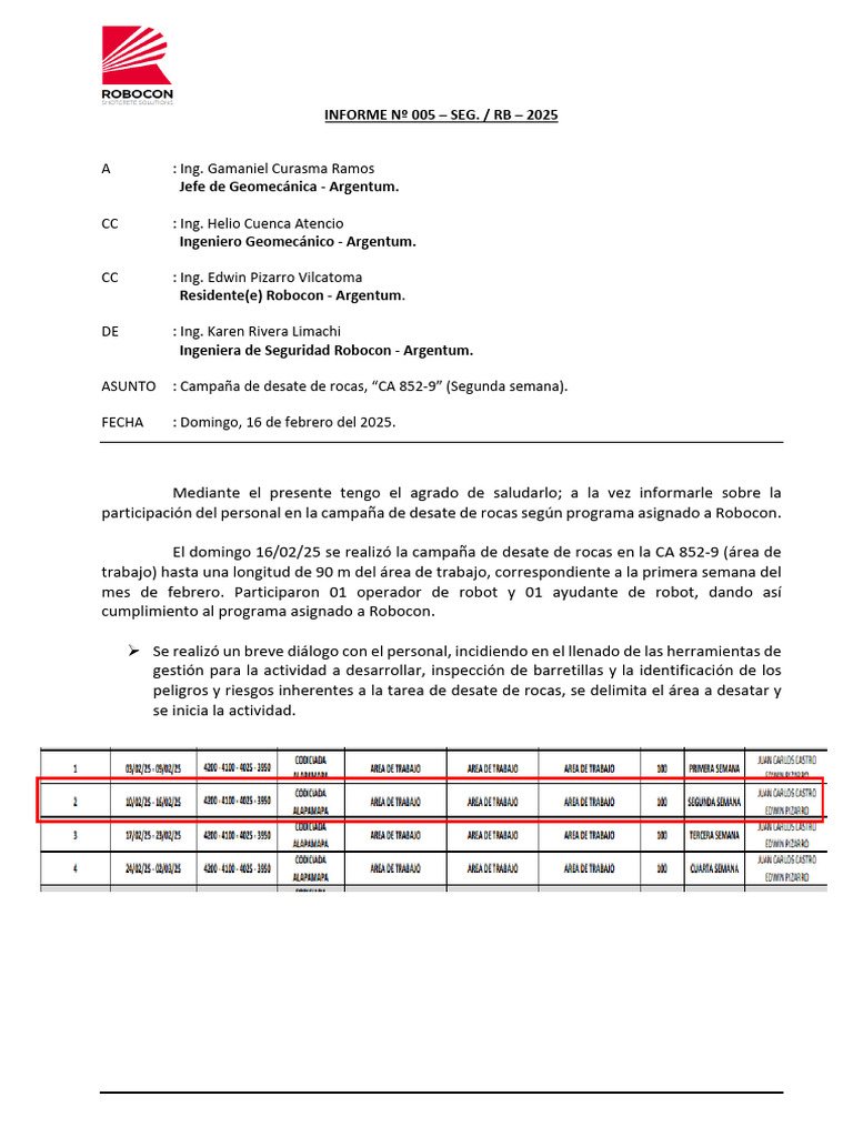 SEMANA 02-INFORME Nº 005-SEG-ARG-16.02.25 | PDF
