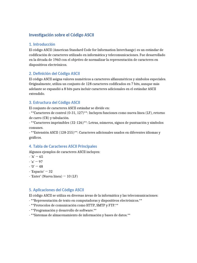 Investigacion Codigo ASCII | PDF | Ascii | Informática