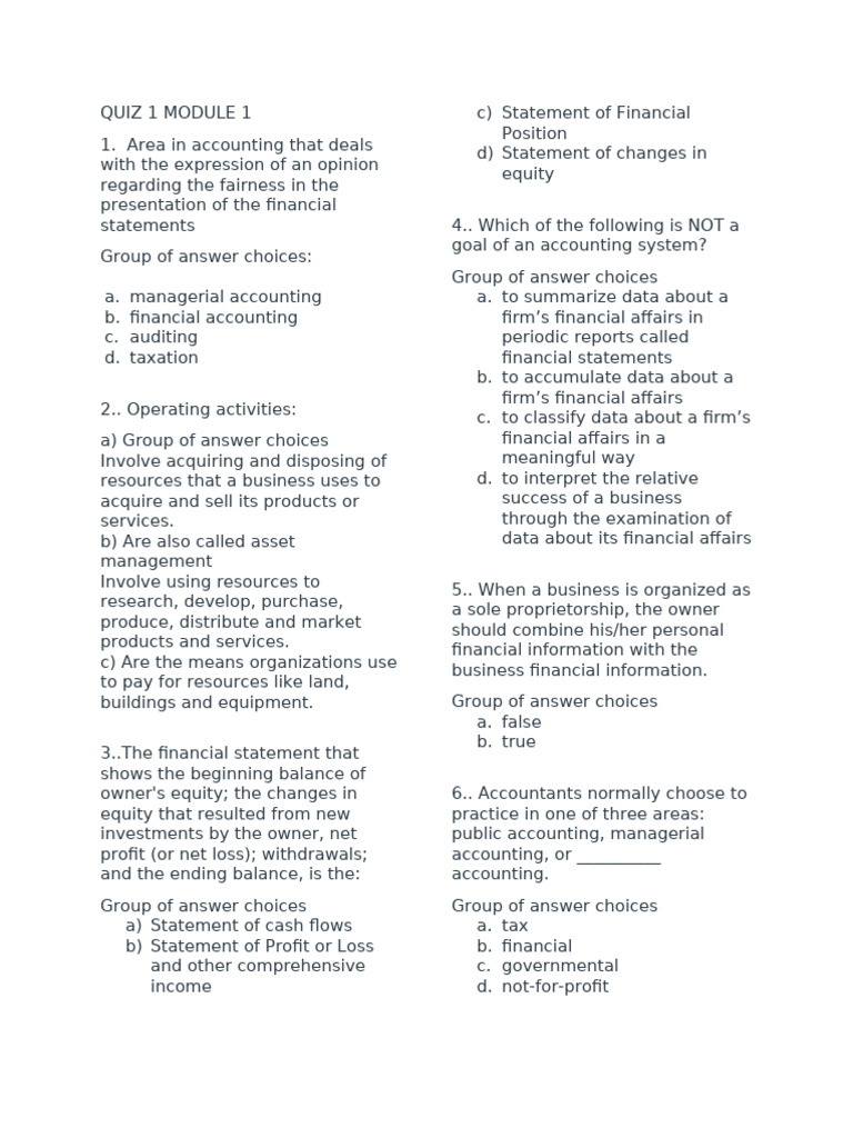 Fundamentals of Accounting First Quiz | PDF | Financial Accounting ...