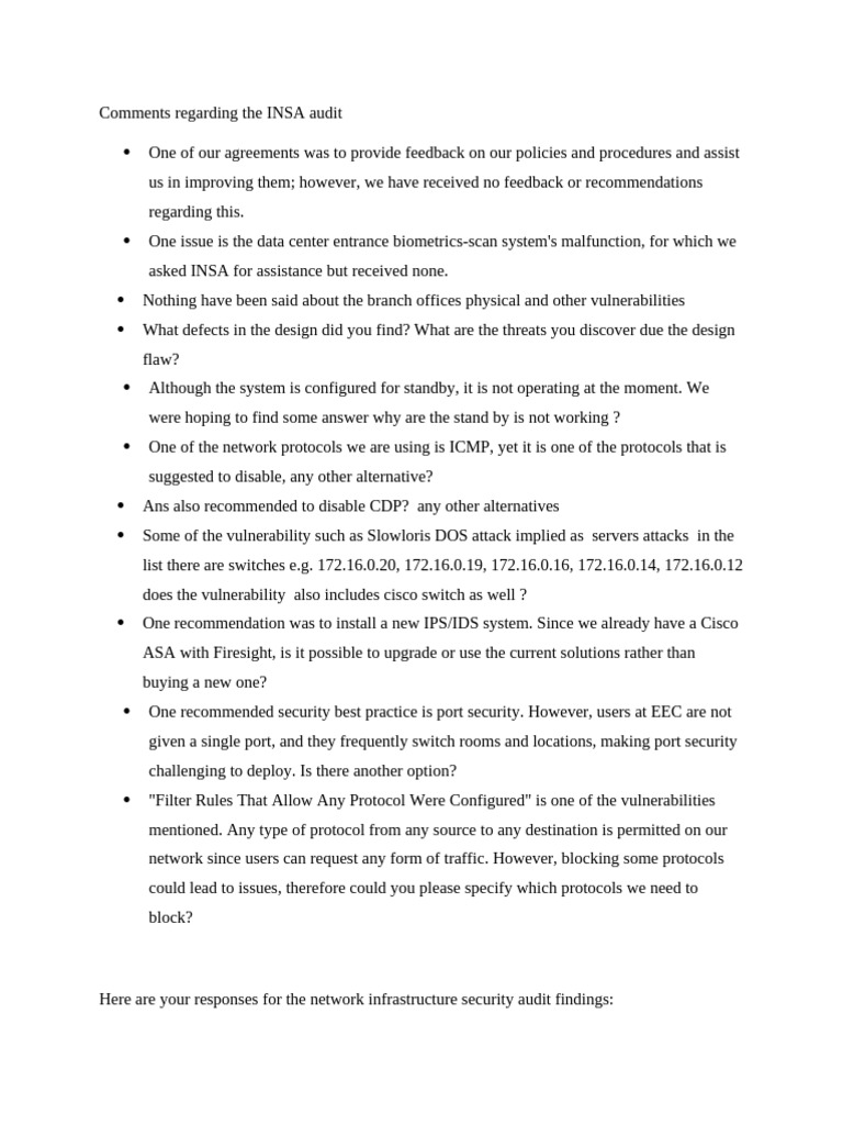 INSA Audit Feedback and Security Recommendations | PDF | Security ...