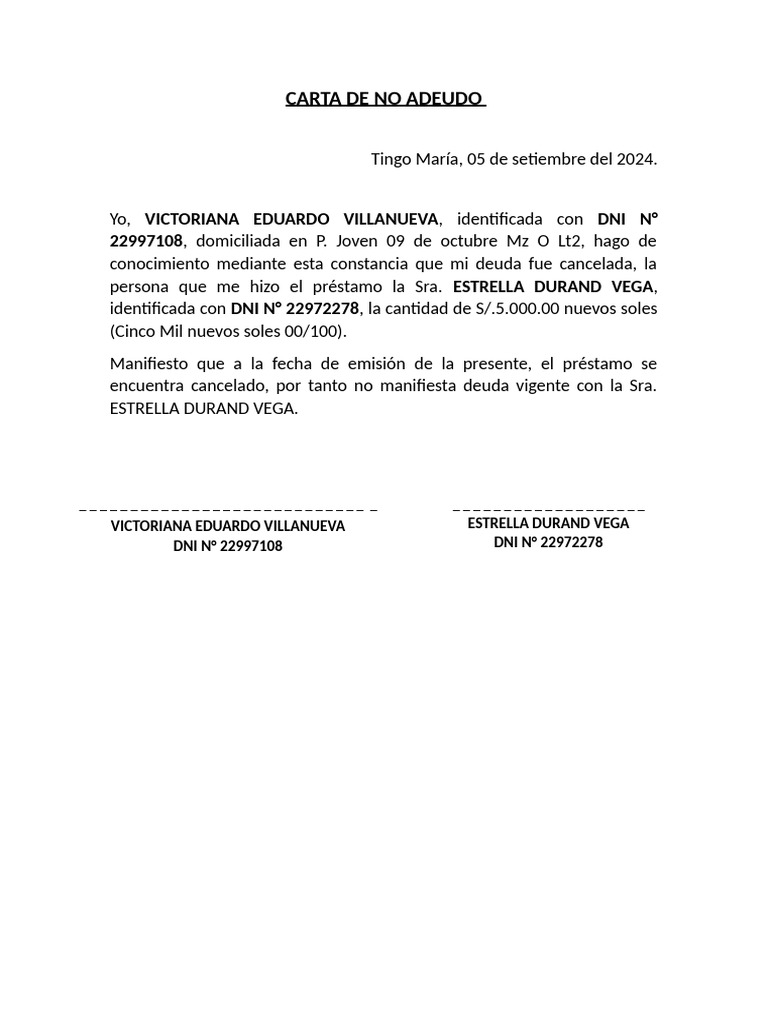 Carta de No Adeudo | PDF