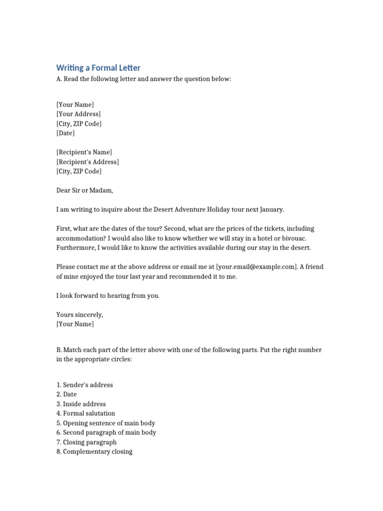Formal Letter Worksheet | PDF