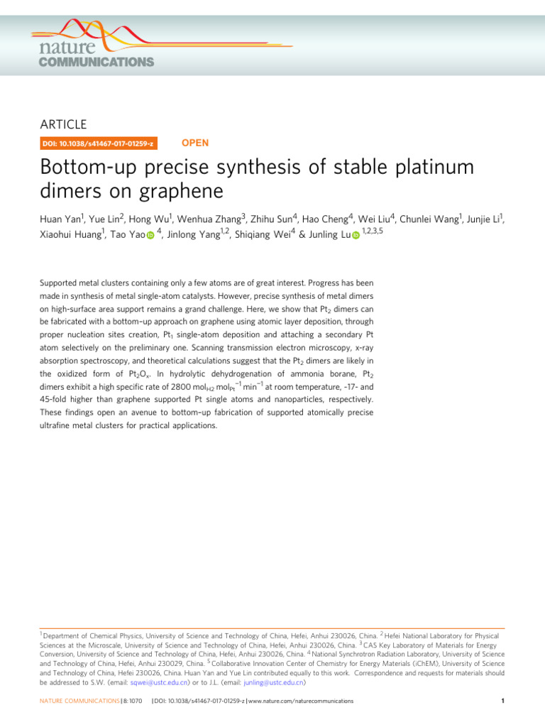 Bottom-Up Precise Synthesis of Stable Platinum Dimers On Graphene | PDF ...