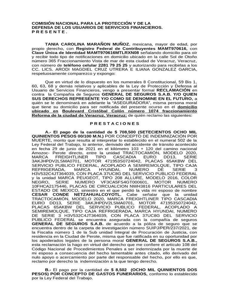 167538086-Reclamación Condusef Tania | PDF | Póliza de seguros