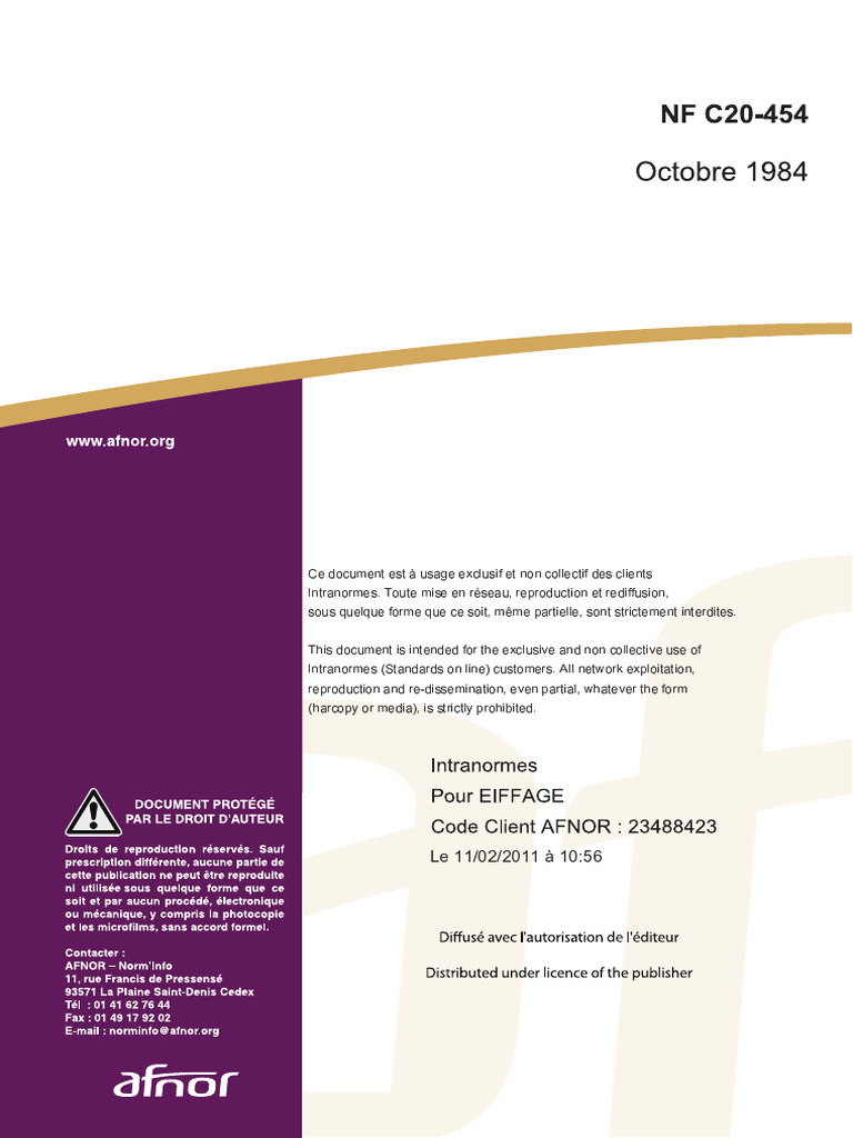 NF C20-454 Intranormes | PDF