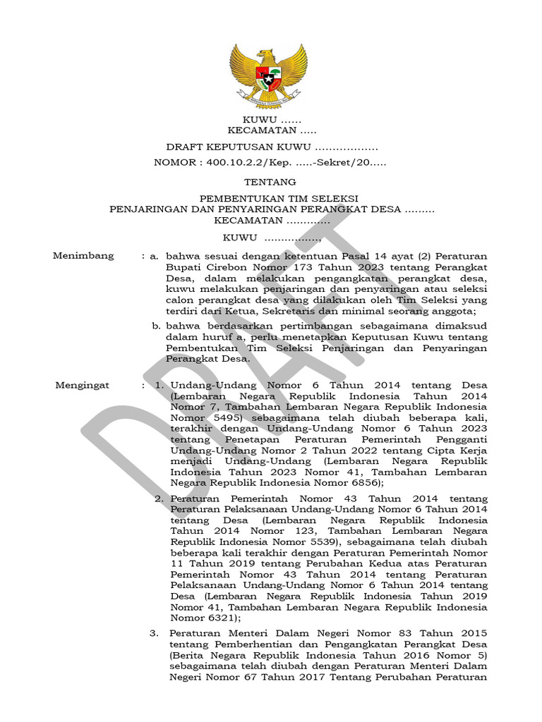 DRAFT SK Tim Seleksi Perangkat Desa NEW | PDF