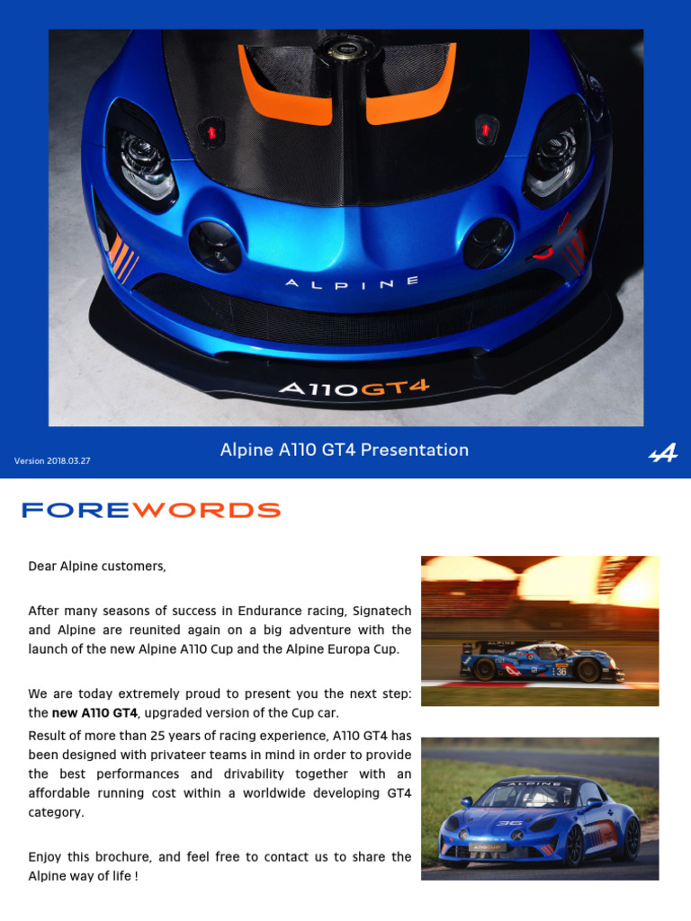 Alpine - Int A110 - 2018-GT4 | PDF | Rear Wheel Drive Vehicles | Motor Vehicle
