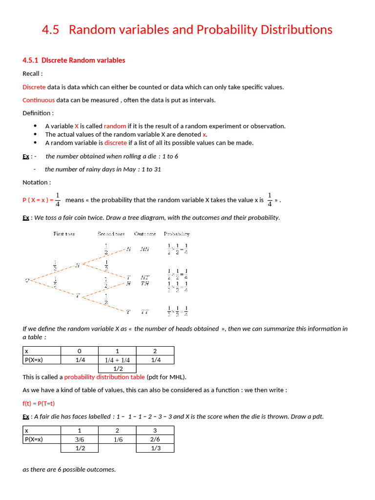 Discrete Random Variables Overview | PDF | Probability Distribution ...