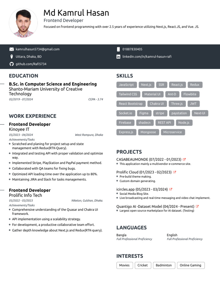 MD Kamrul Hasan (Frontend Developer) | PDF | Computing | Systems Architecture