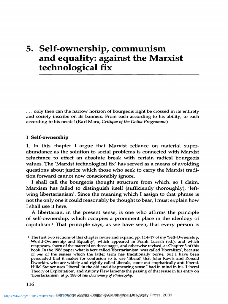 Selfownership Communism and Equality Against The Marxist Technological ...