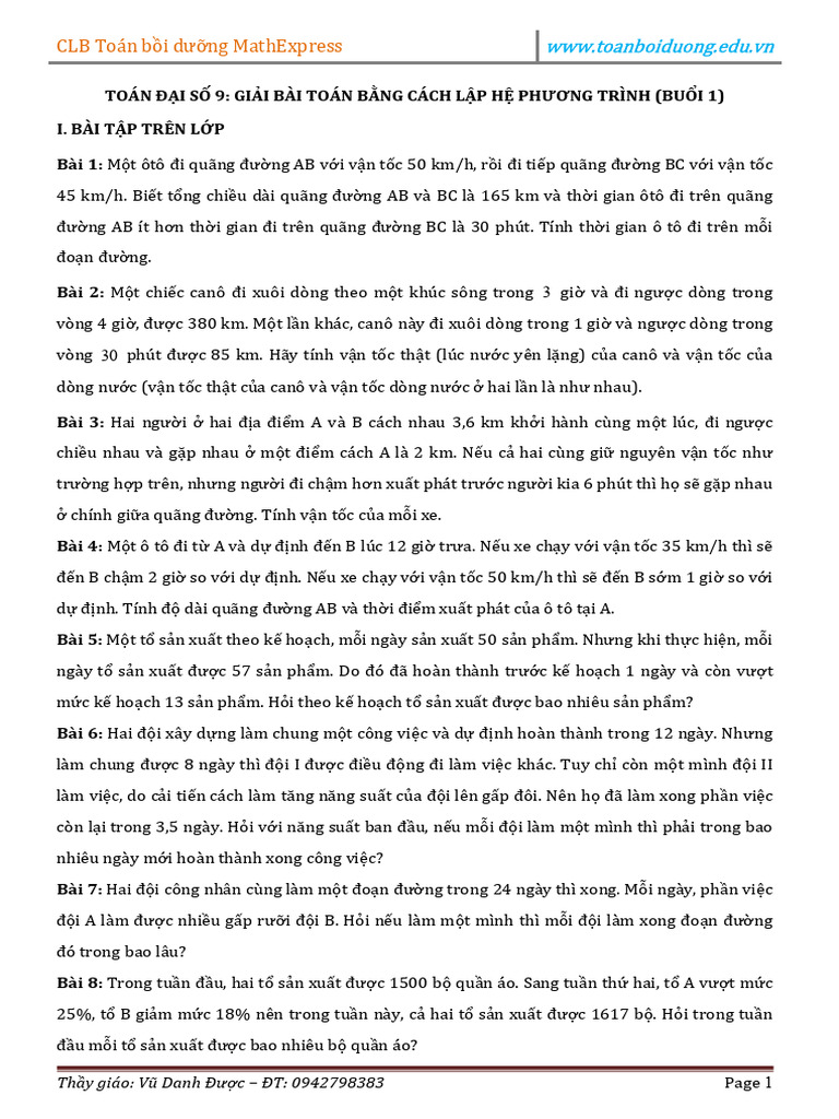 9.2A - Giai Bai Toan Bang Cach Lap HPT (Buoi 1) | PDF