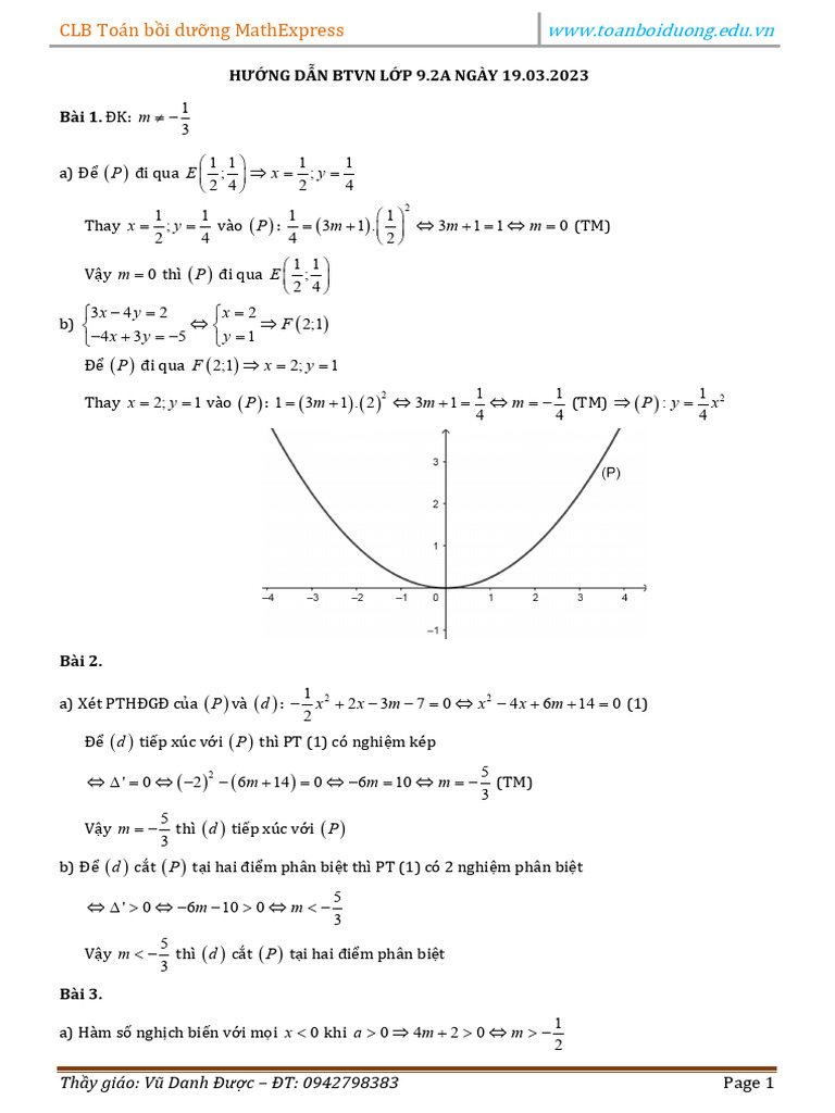 9.2A - HƯỚNG DẪN BTVN NGÀY 19.03 | PDF
