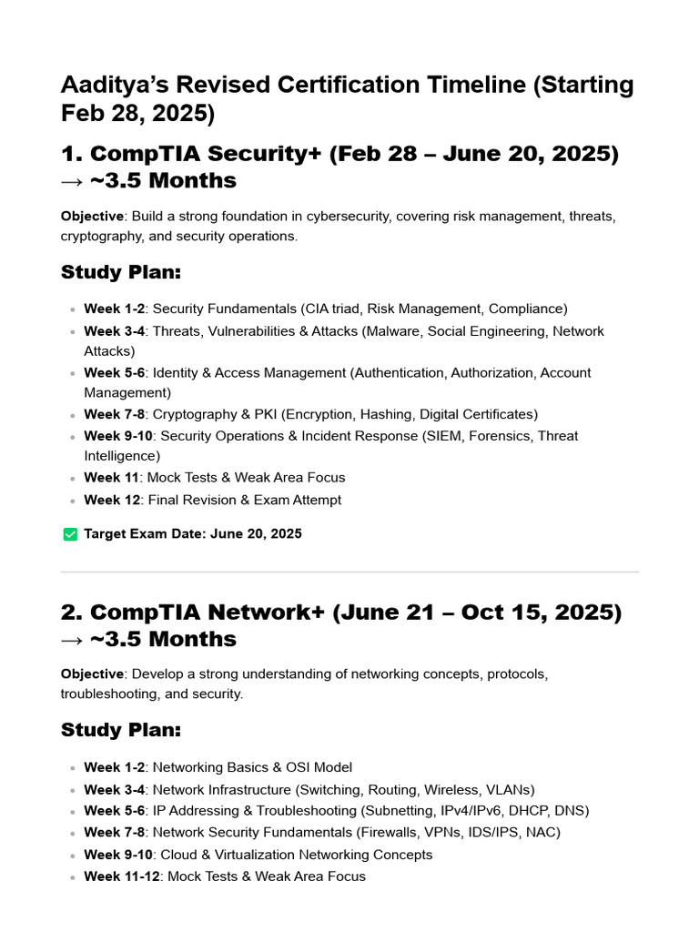 Aaditya's Revised Certification Timeline (Starting Feb 28, 2025) | PDF | Security | Computer ...