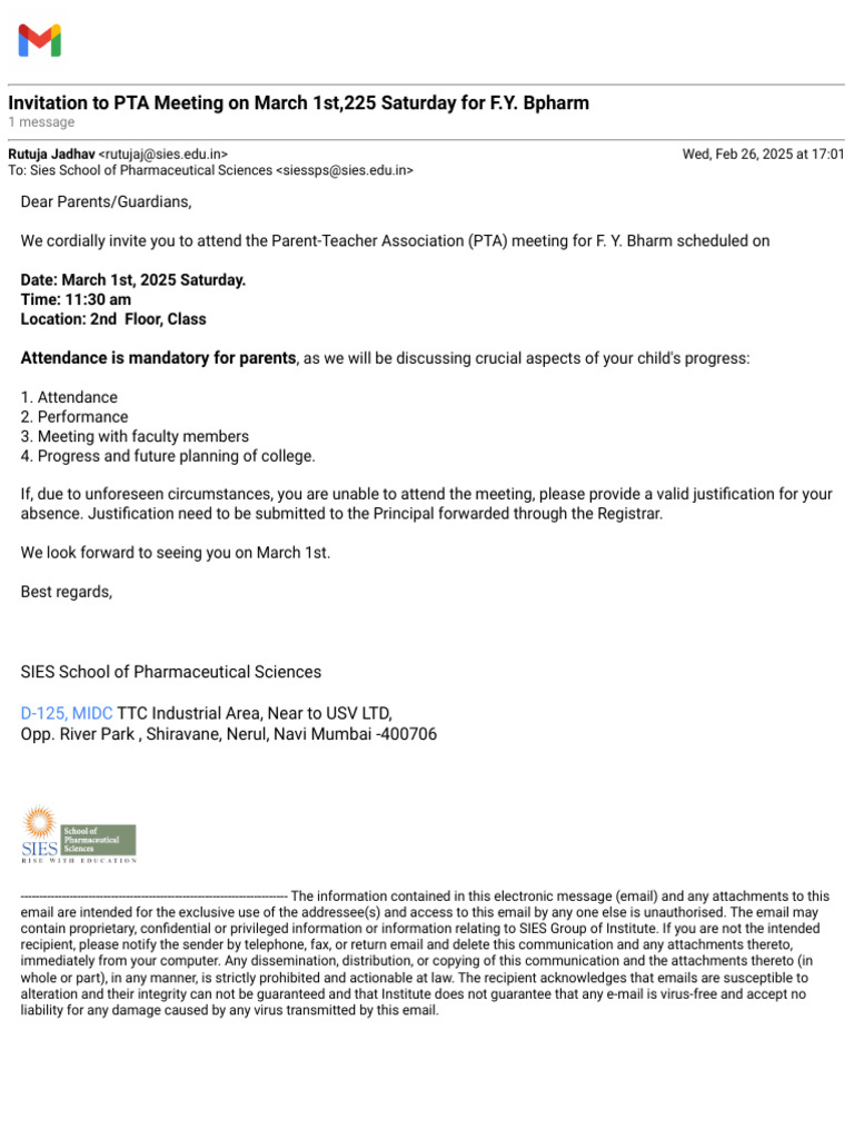 Gmail - Invitation To PTA Meeting On March 1st, 225 Saturday For F.Y ...