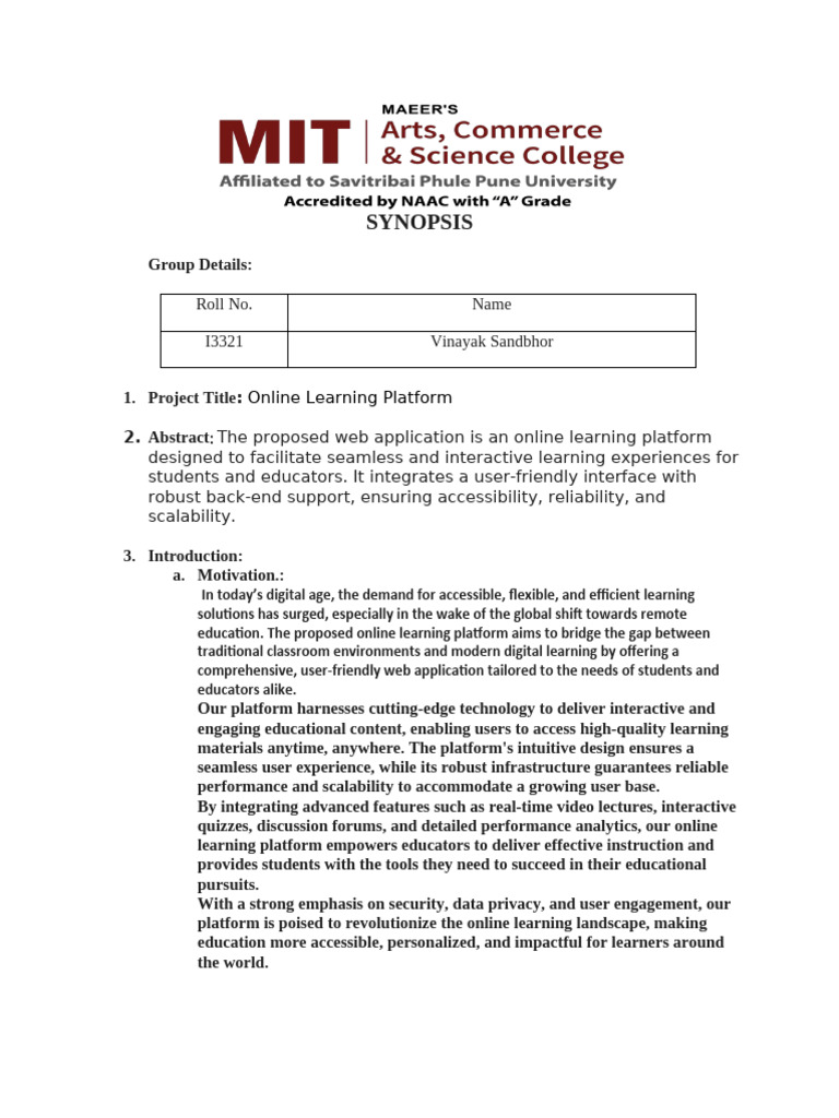 SYNOPSIS Format - Blank | PDF | Educational Technology | Usability