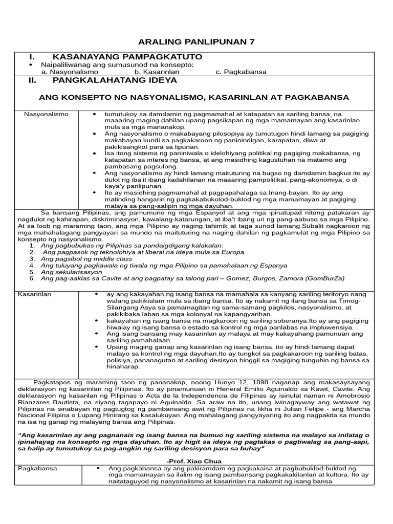 Kasanayang-Pampagkatuto-sa-AP7 | PDF