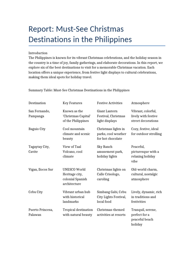 Philippines Christmas Destinations Report | PDF | Philippines | Cebu