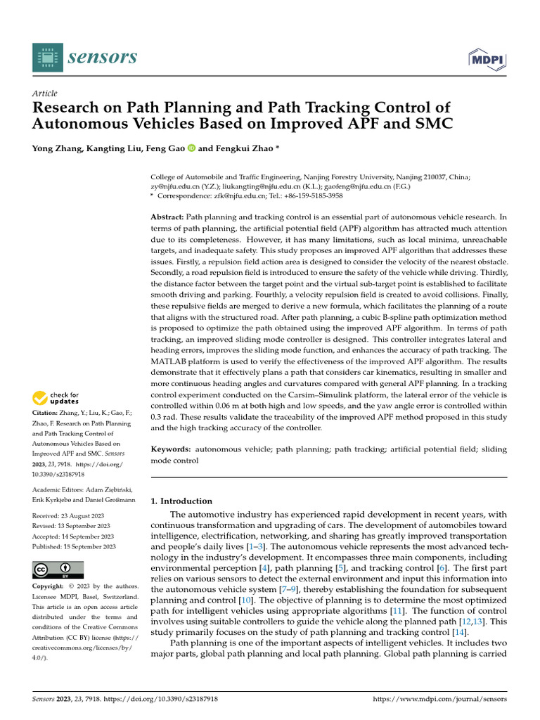 Path Planning on Autonomous Vehicles Based on APF | PDF | Applied ...