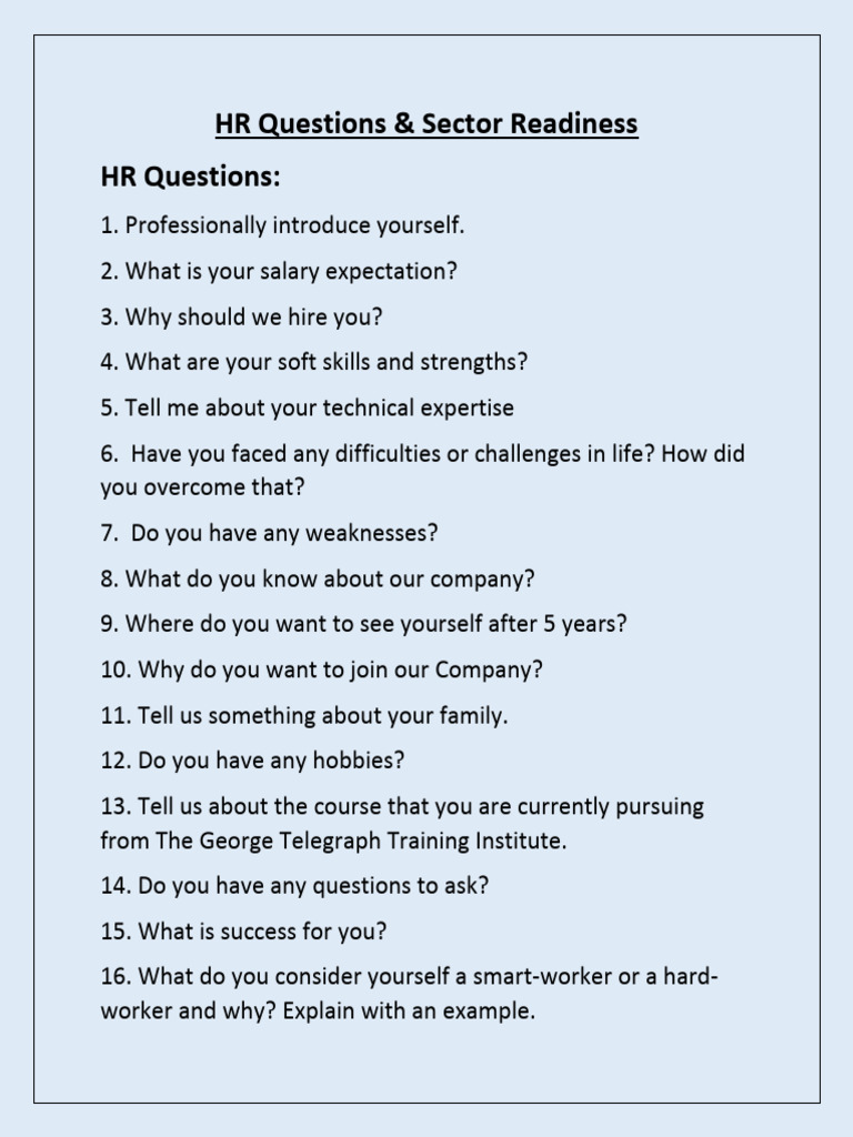 Essential HR Interview Questions & Sector Insights | PDF
