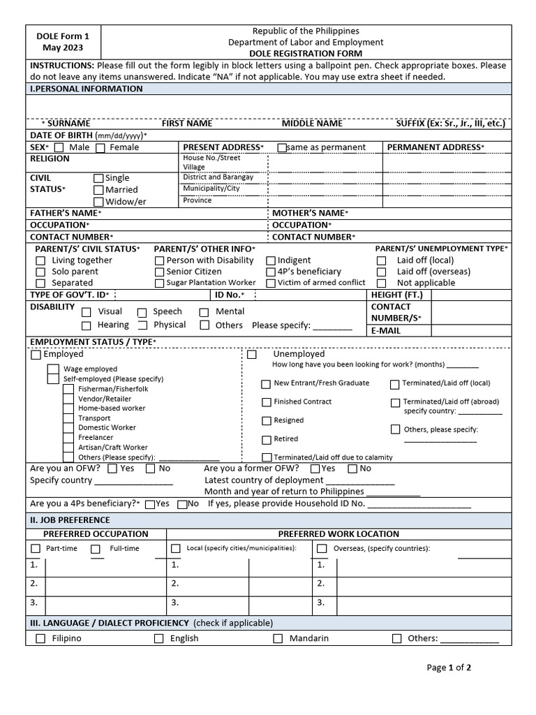 BLE LMI FORM NSRP Registration Form 1 | PDF | Vocational Education