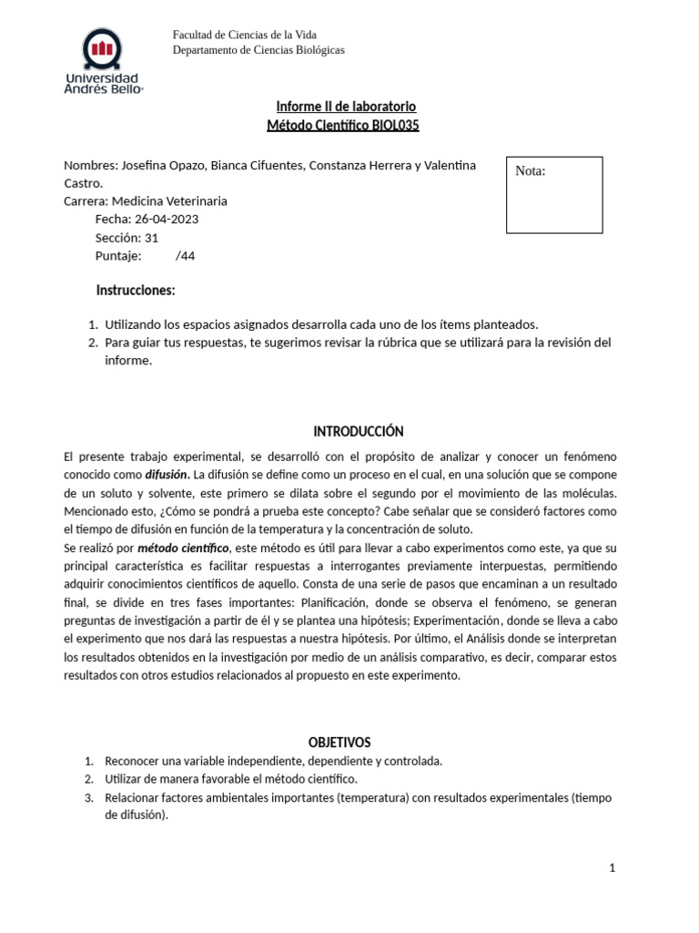 Informe Biocel | PDF | Experimentar | Concentración