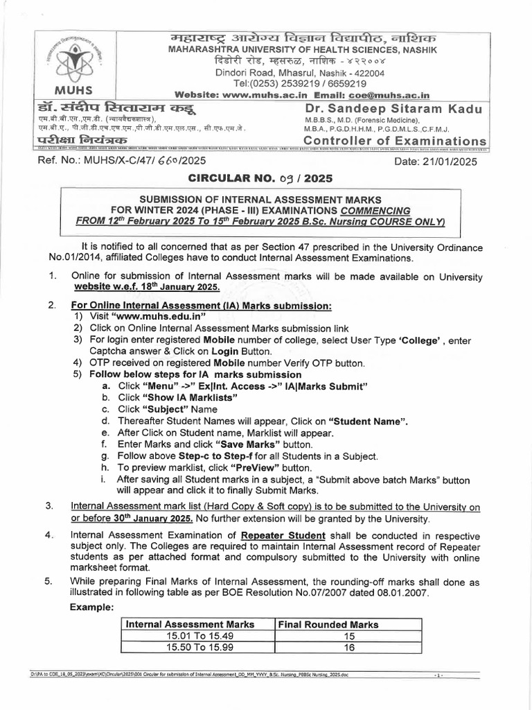 Curcular No 09 2025 BSC Nursing 210125 | PDF